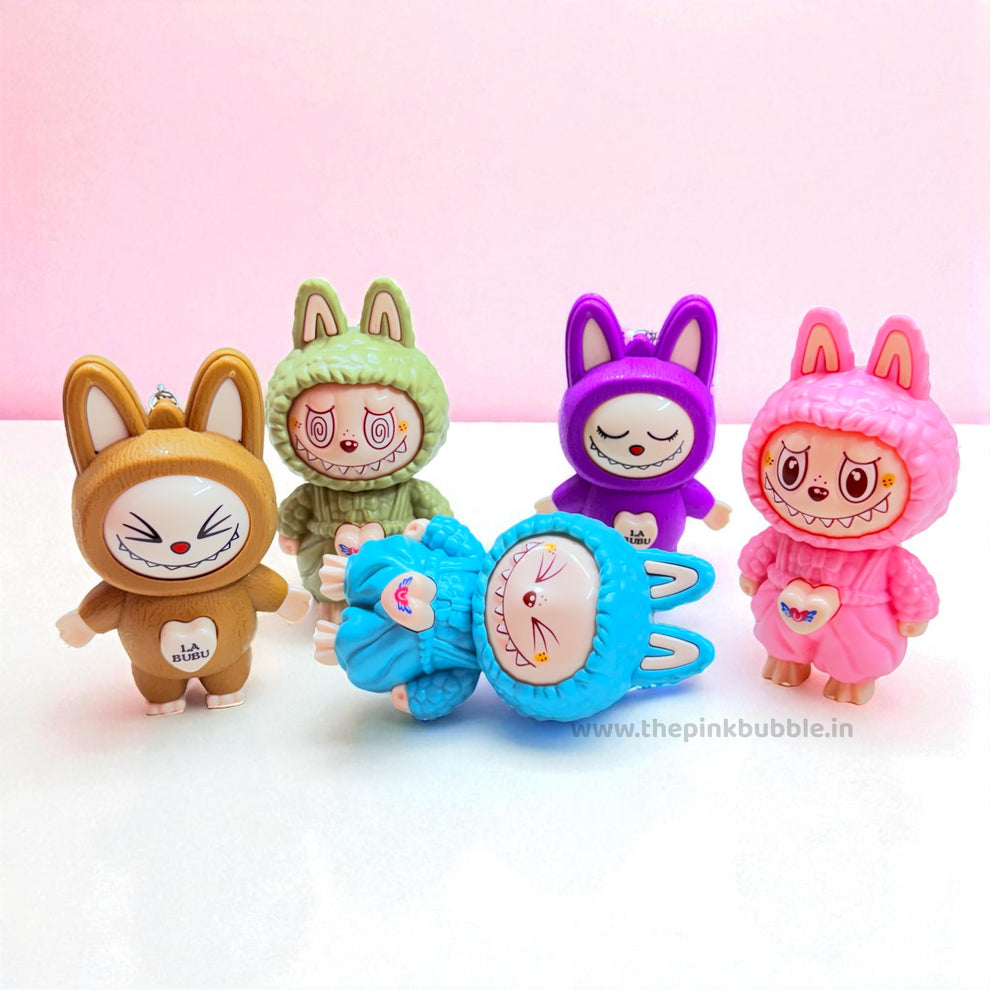 Labubu Face Changing Keychain – Pink Bubble